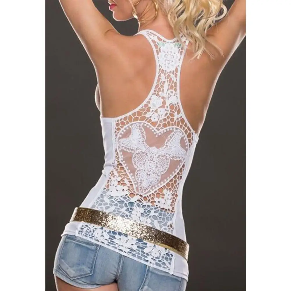 2018 Summer Fashion Womens Tank Top Sexy Lace Tops Crochet Back Hollow
