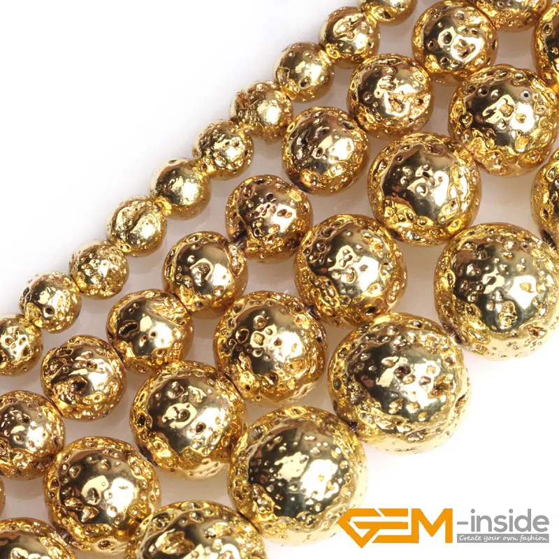 4-6-8-10mm-Gold-Metallic-Coated-Round-Volcanic-Rock-Sponge-Stone-Beads ...