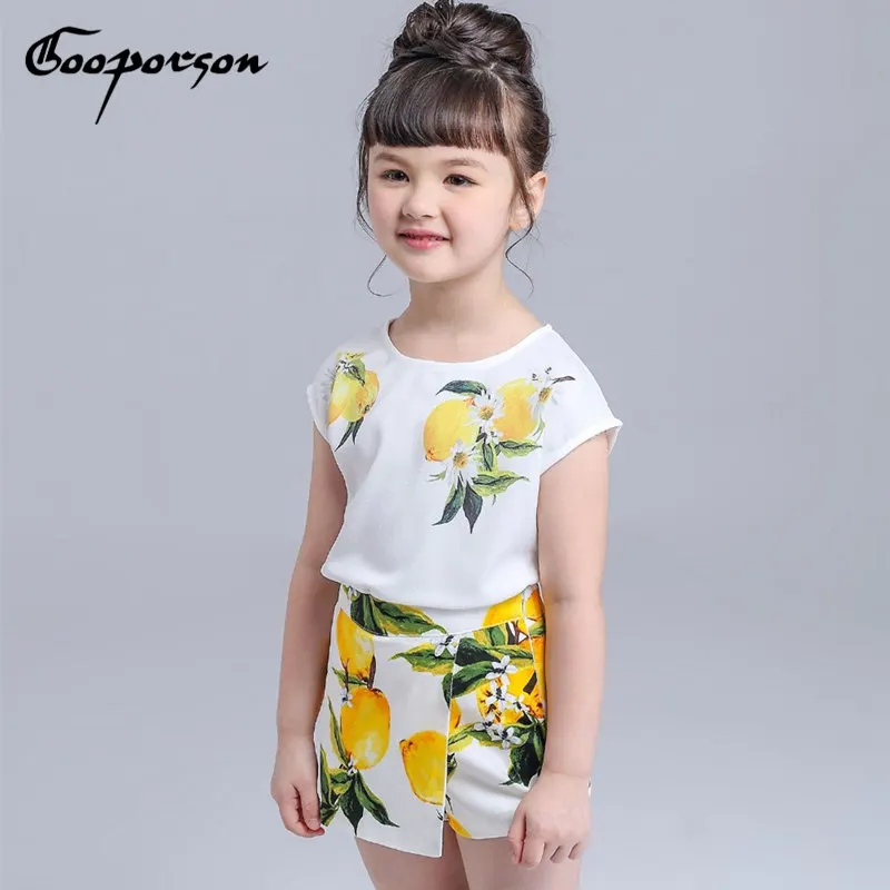 Girls Clothing Set Lemon Printed Brand Shirt + Skirt Suit Girls Clothes ...