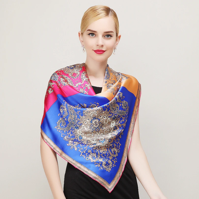 Fashion Royal Style Blue Pink Silk Scarf New Europe America Brand Large ...