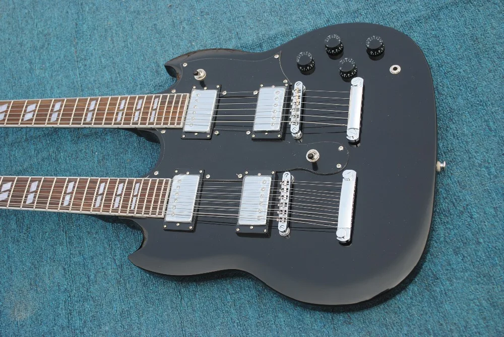 New! 1275 black Double neck electric guitar 12/ 6 String electric ...