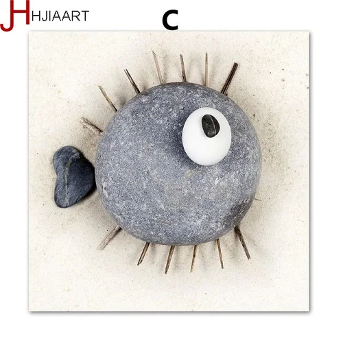 Creative Abstract Stone Shaped Fish Canvas Painting Modern Art Print ...
