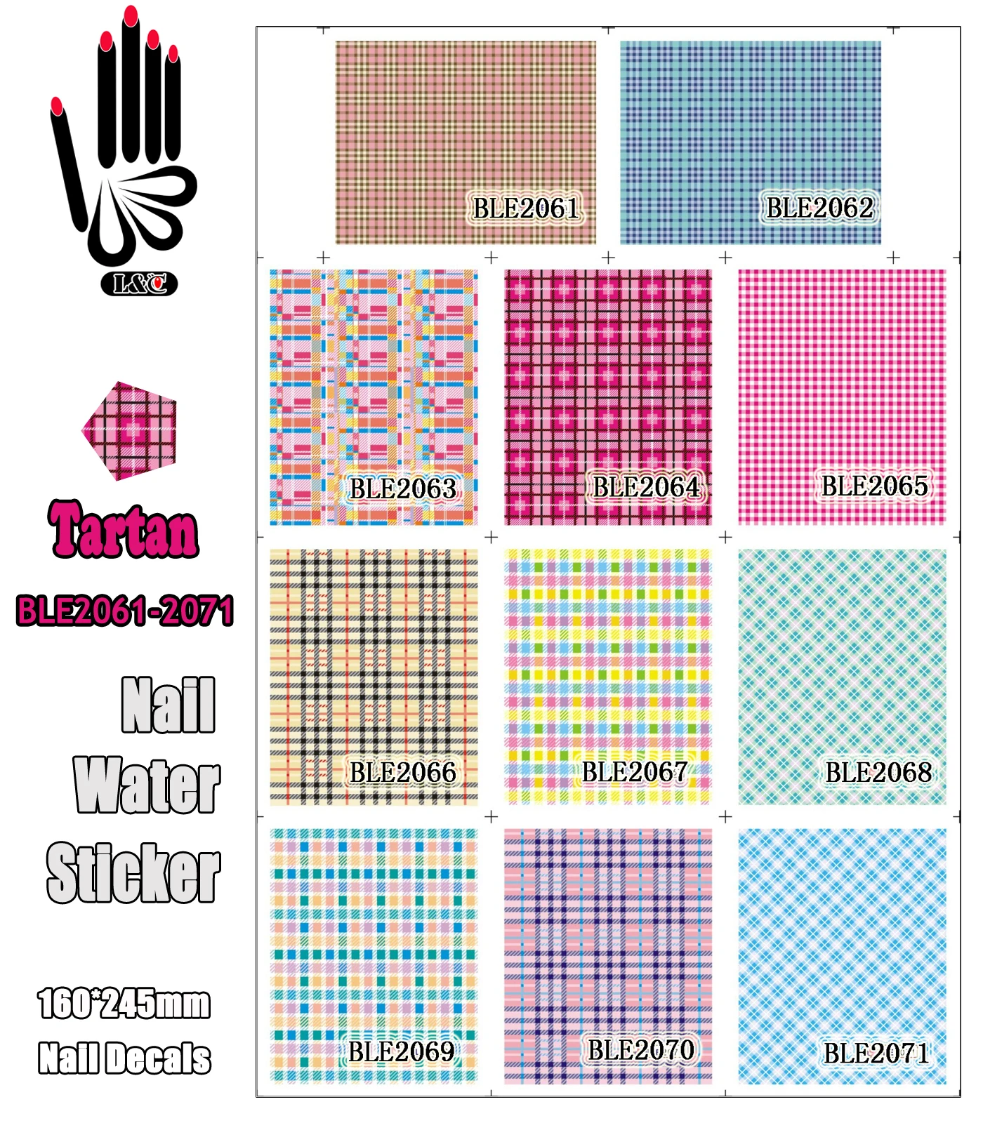 11 Sheets/lot Nail Art Ble2061-2071 Full Cover Grid Design Nail Water ...