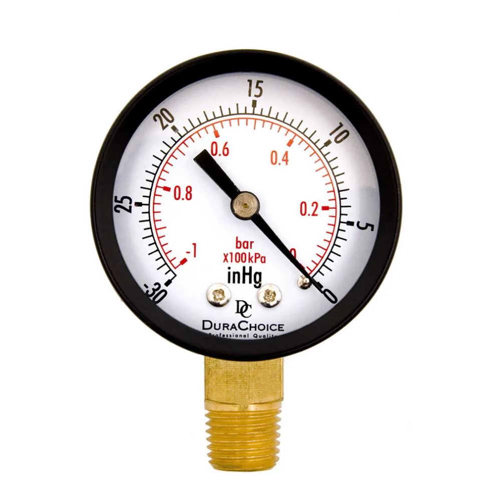 New Dry Utility Vacuum Pressure Gauge Blk Steel 1 4 NPT Lower Mount