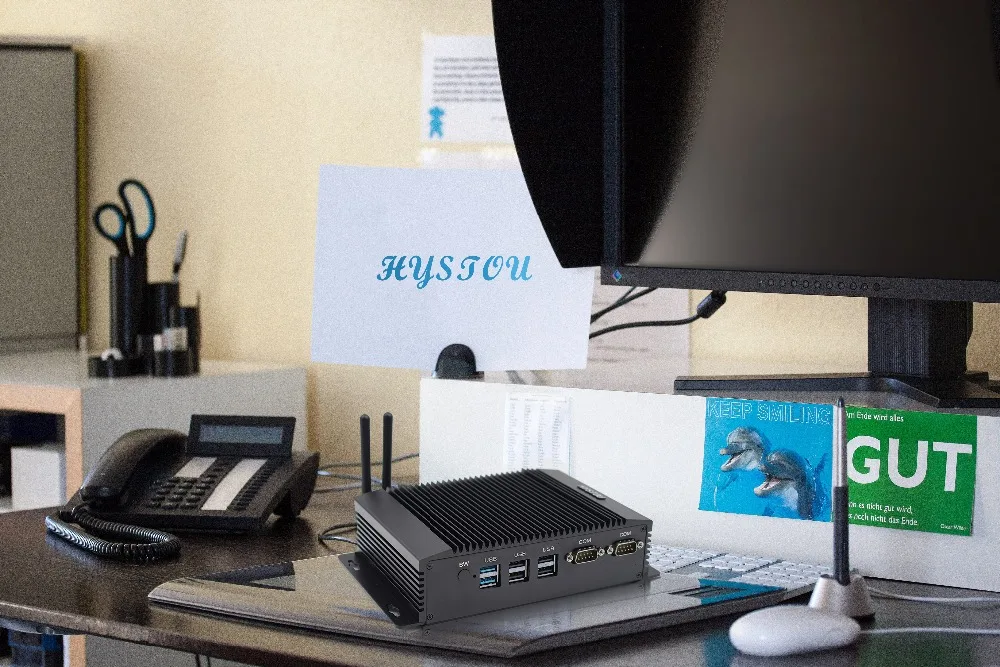 Безвентиляторный мини-ПК четырехъядерный J1900 RS485 6 COM портов Windows Linux мини ...