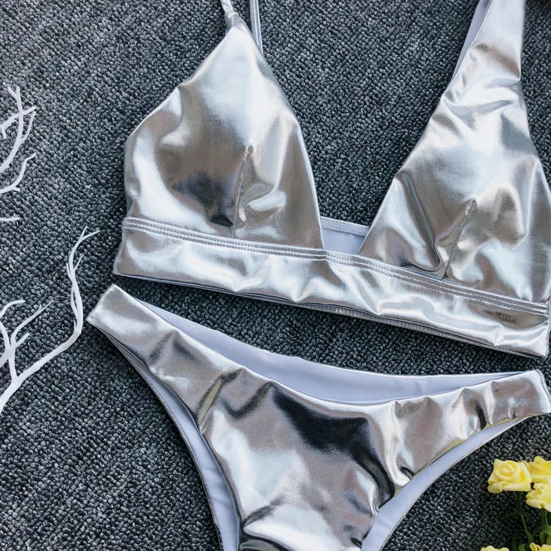 Metallic Color Sexy Bikini Set Swimwear Women Strap Swimsuit Biquini ...