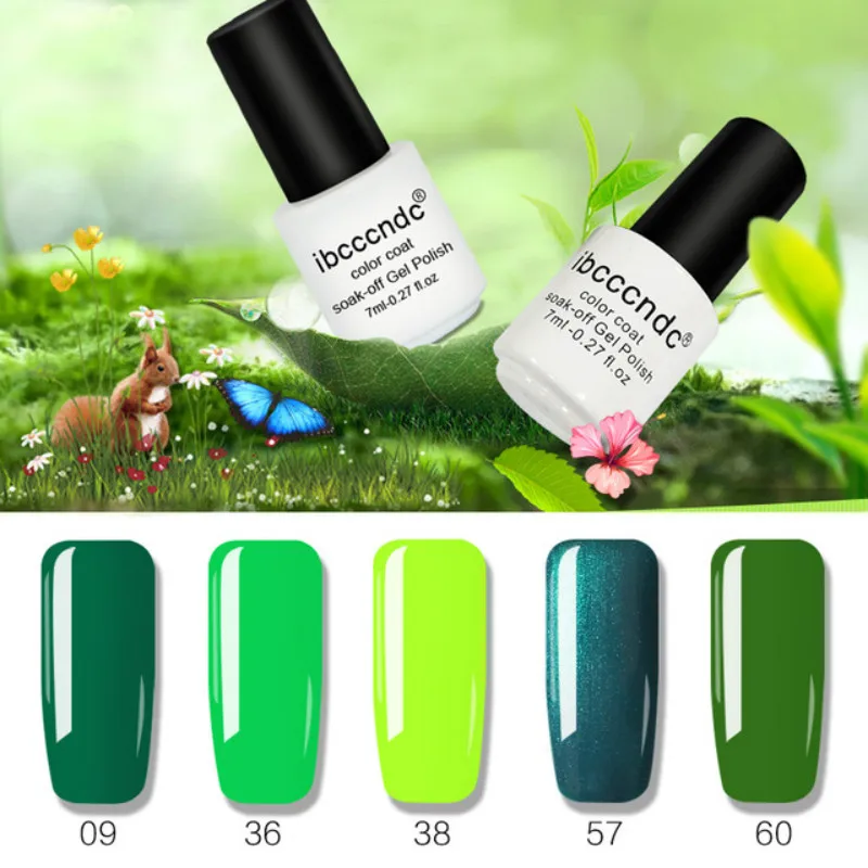5pcs Lot Summer Green Gel Nail Polish 7ml Green Color Nail Gel Polish