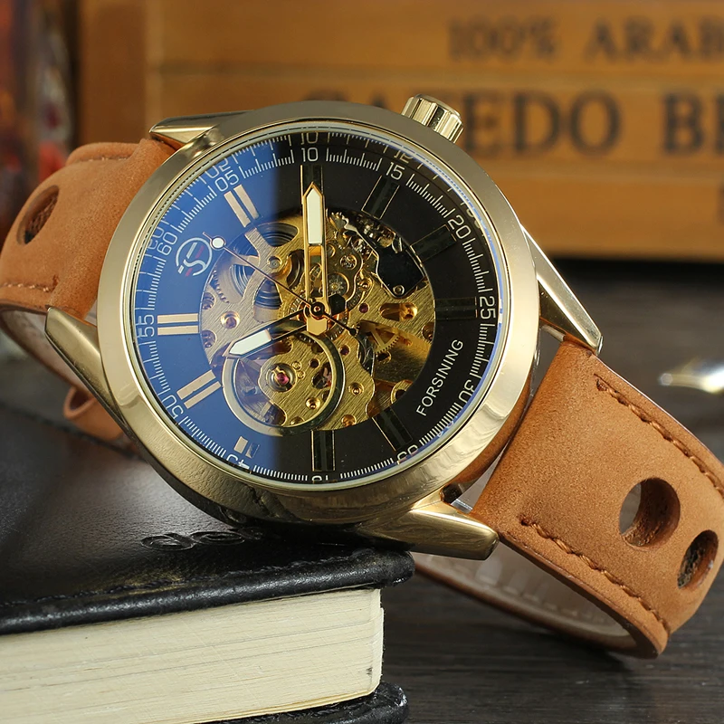 Forsining Top Brand Men's Exposed Mechanical Watch Vintage Skeleton ...