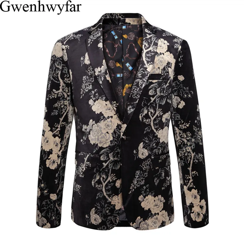 Buy Gwenhwyfar 2018 Men Flower Printing Suit Jacket