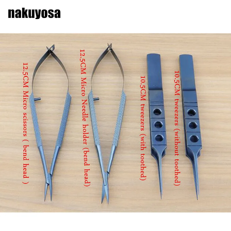 4pcs/set 12.5cm scissors+Needle holders +tweezers Titanium alloy surgical instruments ophthalmic ...