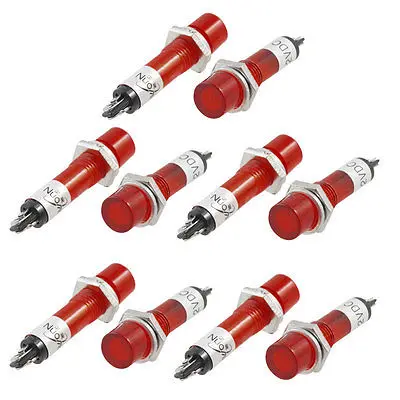 10 Pcs 2 Pins Terminals Red Light Signal Indicator Lamp DC 12V Xgjkq ...