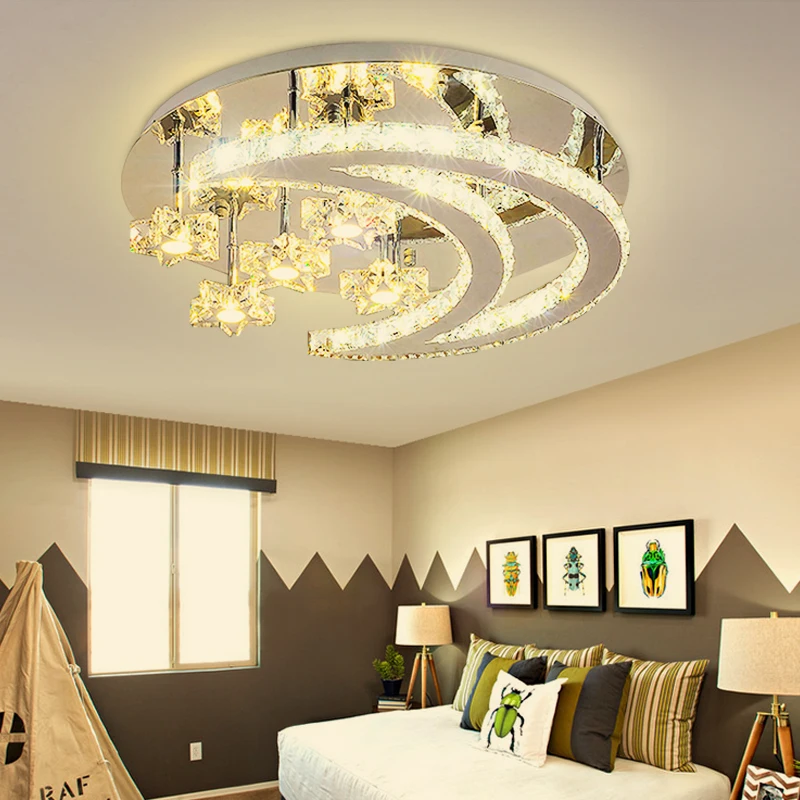 LED Creative Star Moon Ceiling Light Round Crystal Light Ceiling Lamp ...