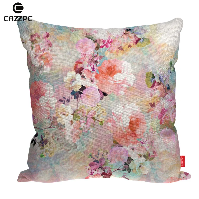 Dream Color Seamless Elegance Floral Watercolor Print Linen Car Sofa Chair Decorative Throw ...