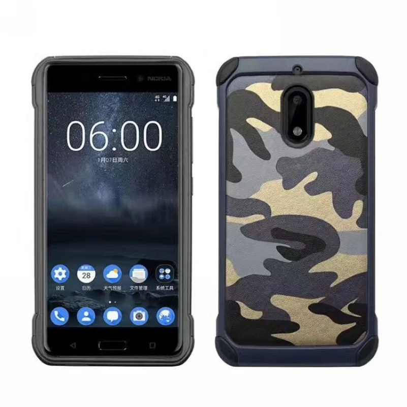 For 2017 New Nokia 6 Hybrid Armor Plastic + TPU 2 in 1 Army Camo ...