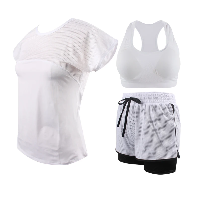 3Pcs Breathable Running Set Sportswear Women Mesh T Shirt&Bra&Shorts ...