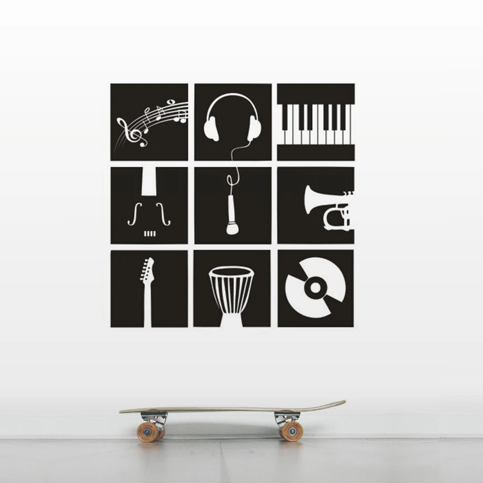 Music Instrument Set Wall Decal Drum Guitar Notes Vinyl Wall Sticker ...