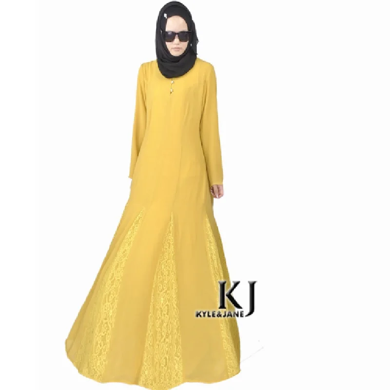 2015 Fashion Muslim Dress Brushed Linen Yellow Abaya In Dubai ...