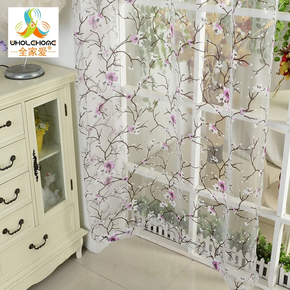 1PCS/Lot Window Curtain Plum Flower Transparent Sheer Burnout Tulle ...