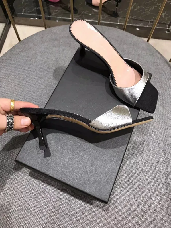 women ladies genuine leather high heel slippers sandals