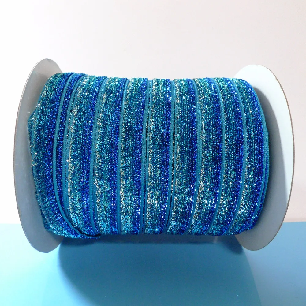 3/8'' 10mm #34 Blue Silver Iridescent Metallic Glitter Ribbon|glitter ...