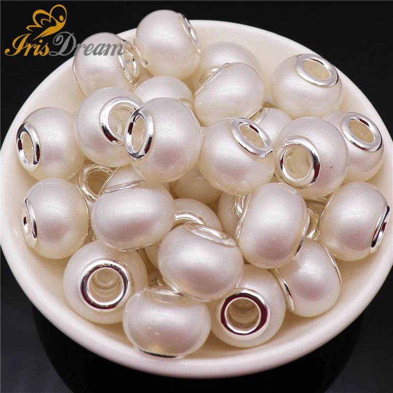 10Pcs 16mm Big Round Shape Pearl Glass European Beads for Jewelry ...