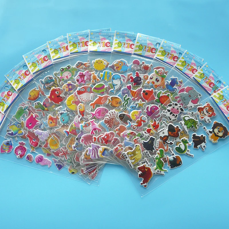 15Sheet/Lot Cartoon Kids Stickers Toys Lovely Animal Bubble puffy ...