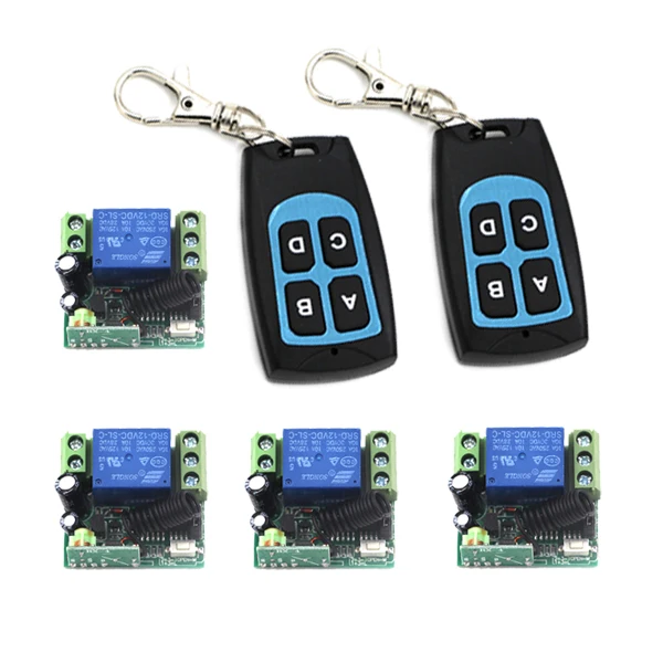 12V learning code wireless remote control switch 2pc 4 key remote control 4pc 12V 10A 1ch motor ...