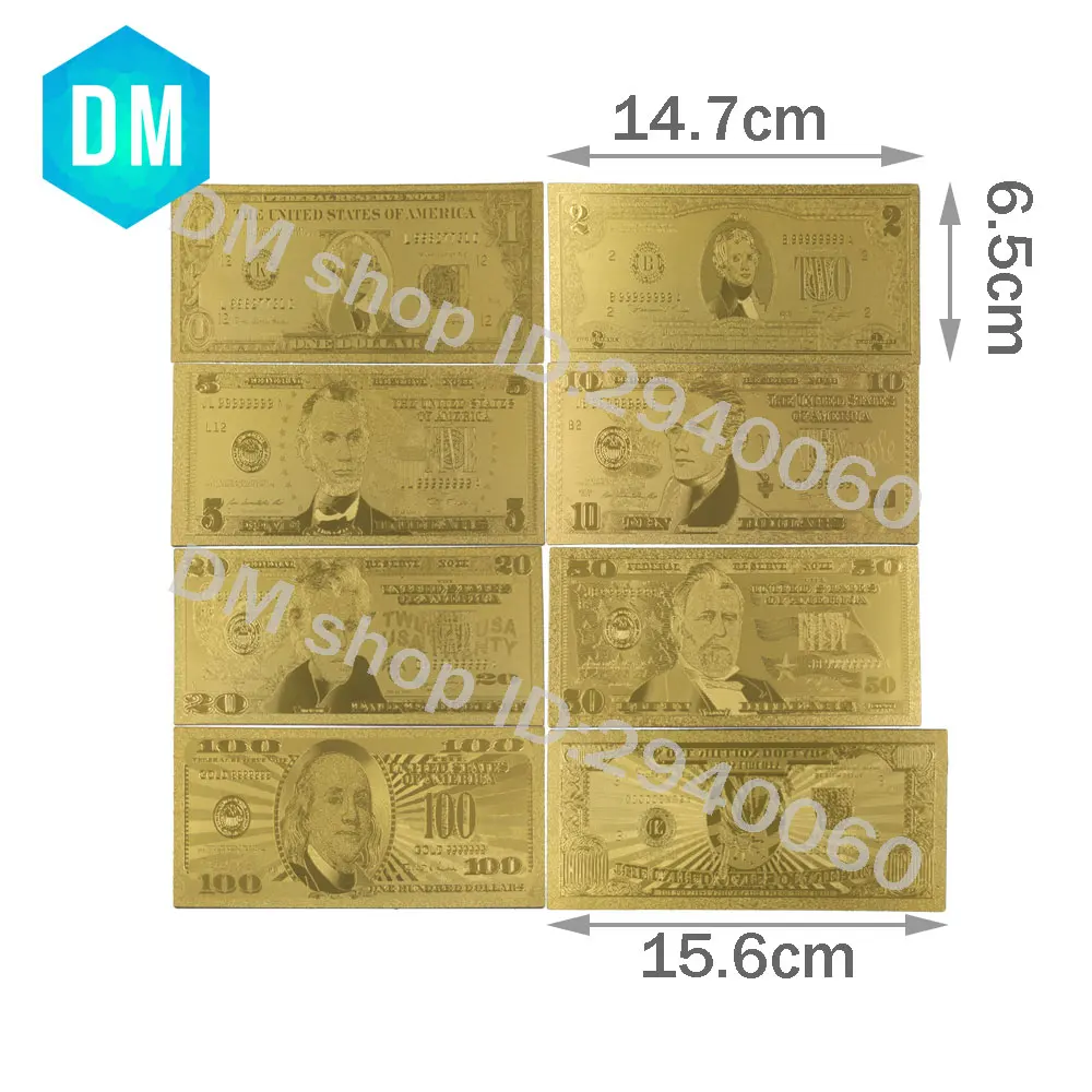 Real Gold Banknote Set USD 1000/100/50/20/10/5/2/1 Notes Collection ...