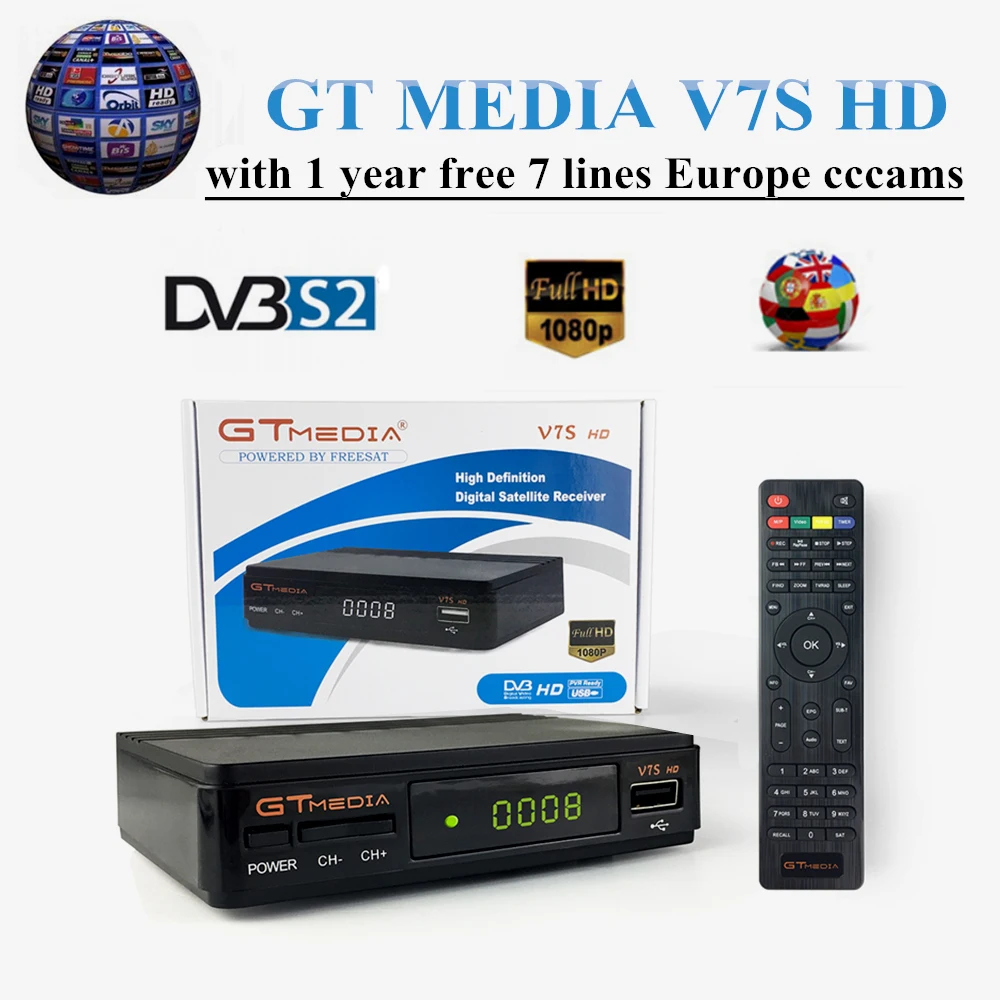 GT MEDIA V7S HD DVB-S2 Бесплатный комплект V7 HD спутниковый ресивер ТВ ...
