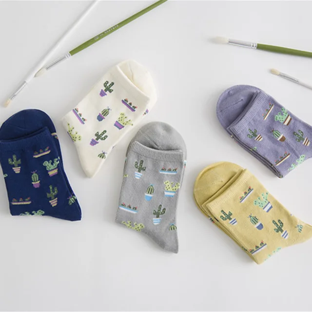 Cotton Women's Socks with Cactus Print