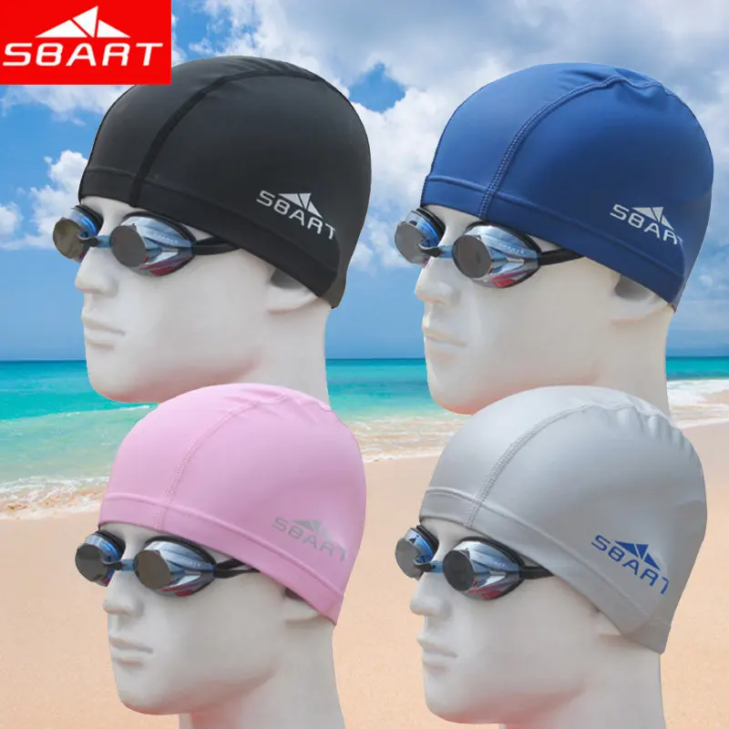 SBART Waterproof Swimming Cap Pu Head To Swim Caps For Women Mens Long ...