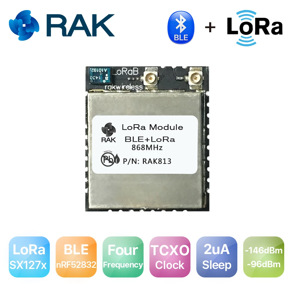 Rak813 ble nrf52832 및 lora sx127x, bluetooth 5 lorab 모듈, 433/470/868/915 mhz, tcxo lora 클럭, 고 ...