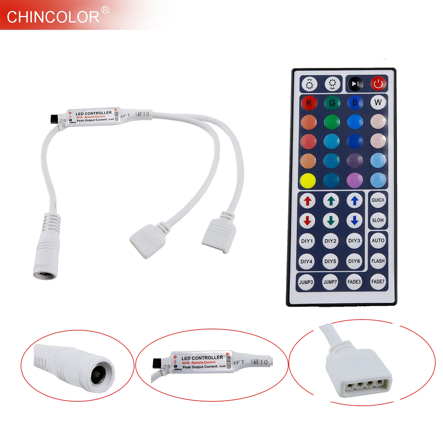 Dual RGB LED Controller 44Keys mini Dimmer Connector DC12V 2 Ports for ...