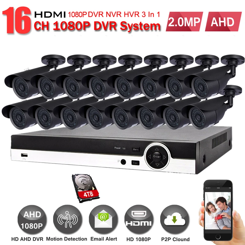 16CH 1080 P AHD DVR CCTV System Kit 16CH AHD DVR Recorder + IR 20 Mt ...