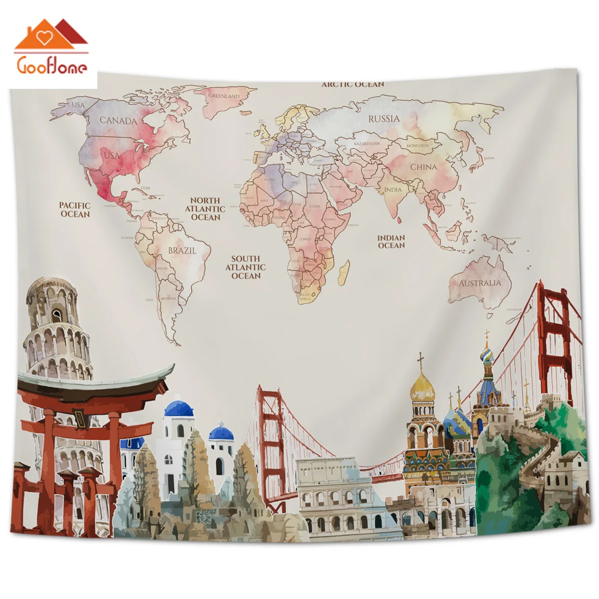 Goohome, mapa del mundo, colgante de pared, decoración de pared, tapiz ...