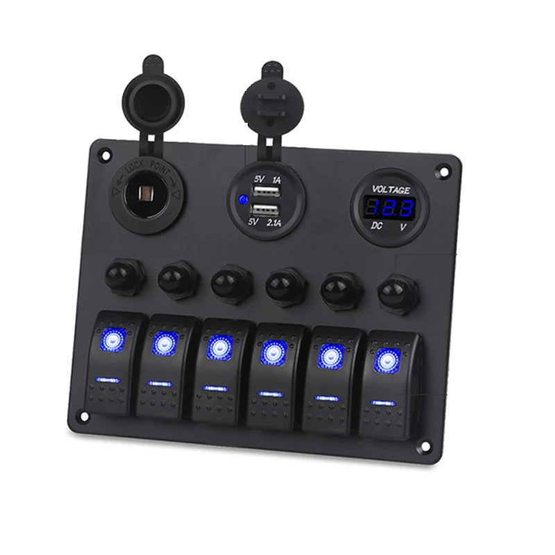 Boat Car Switch Panel 6 Gang LED Rocker Switch Panel 5V 3.1A USB Power ...