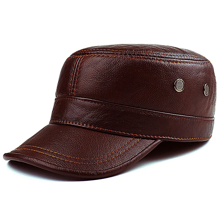 Men's Genuine Leather Hat Adult New Cowhide Hat Male Outdoor Warm Flat ...