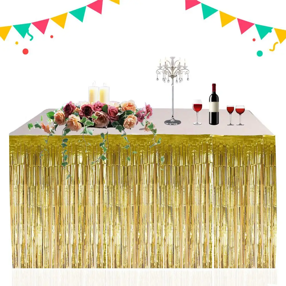 LanLan 2PCS Metallic Foil Fringe Shiny Tassel Table Skirt Thickened ...