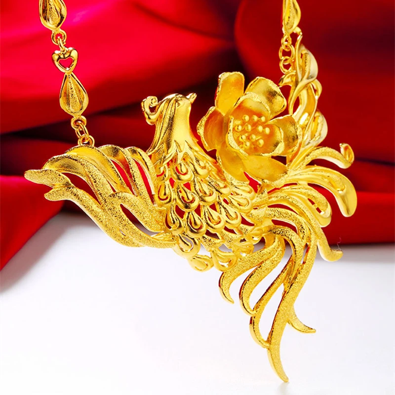 Vintage Phoenix Pendant Necklace Luxury Bridal Wedding Yellow Gold ...