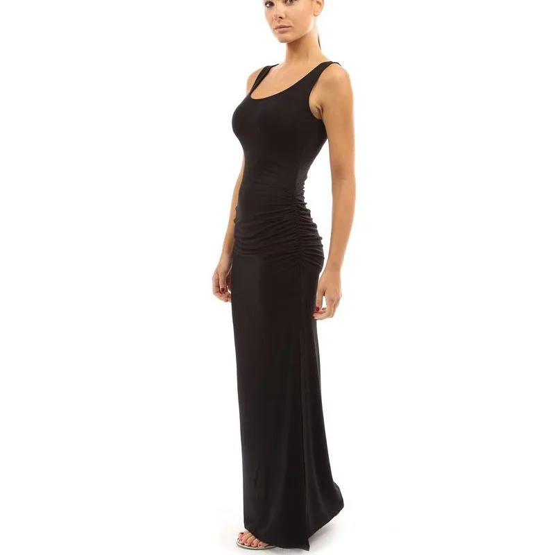 Summer 2018 Long Maxi Dresses For Women Solid Sexy Split Ruched Bodyon Beach Tank Dress Sundress