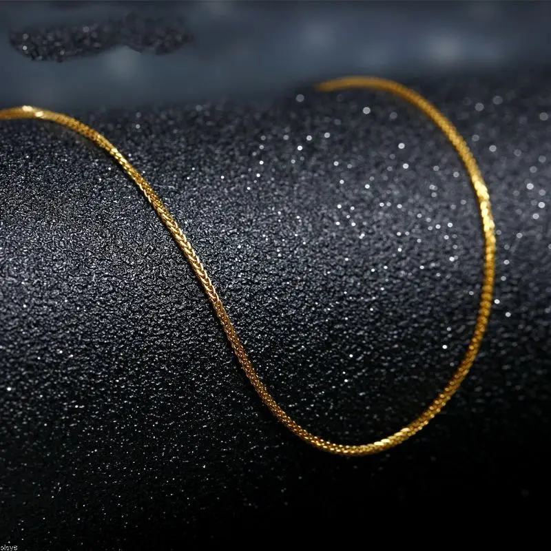 Pure Real Au750 18K Yellow Gold Women 1.2mm Wheat Link Necklace 20inch ...
