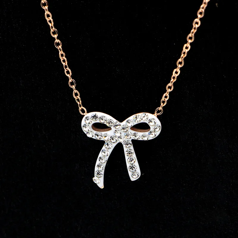 Martick Elegant Bowknot Pendant Necklace With Full Shining Cubic For Woman Europe Brand Rose ...