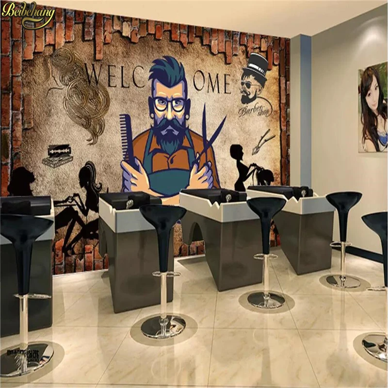 beibehang Custom 3d wallpaper mural brick wall hair salon hairdressing ...