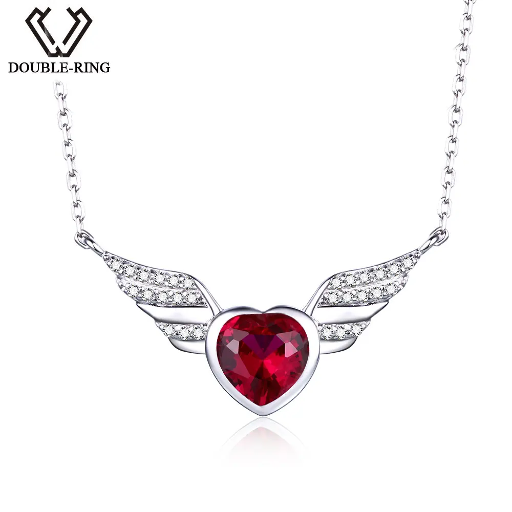 DOUBLE R Real Solid 925 Sterling Silver Necklaces Created Red Ruby ...