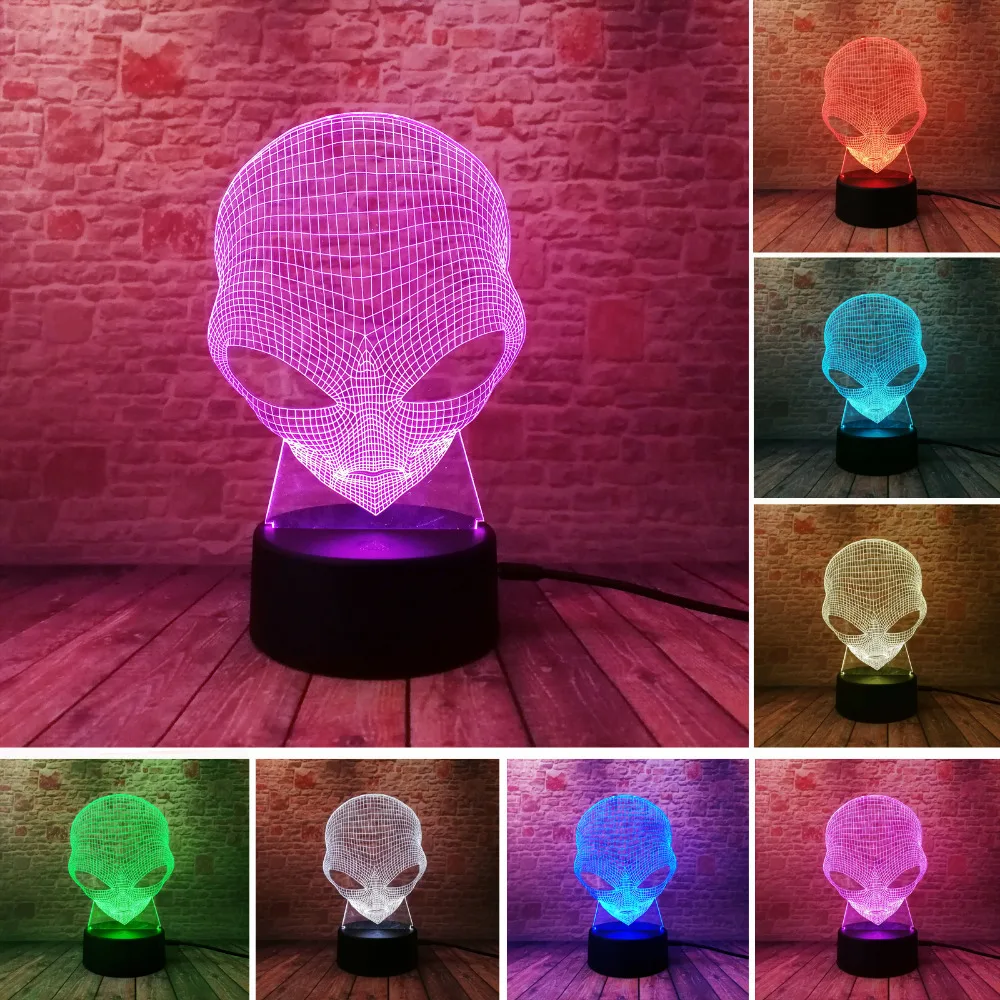 3D Popular Alien LED Touch Desk Night Light 7 Color Changing Table Lamp ...