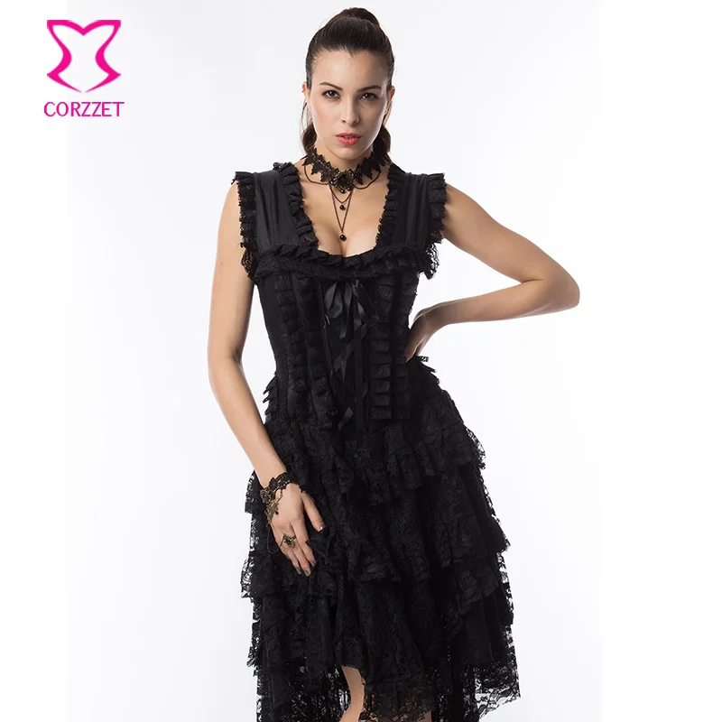 Vestido de renda vitoriano com babado steampunk, espartilhos de tamanho ...