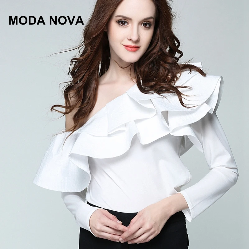 MODA NOVA Designer Runway Blouse Women Sexy Off Shoulder Ruffles Long ...