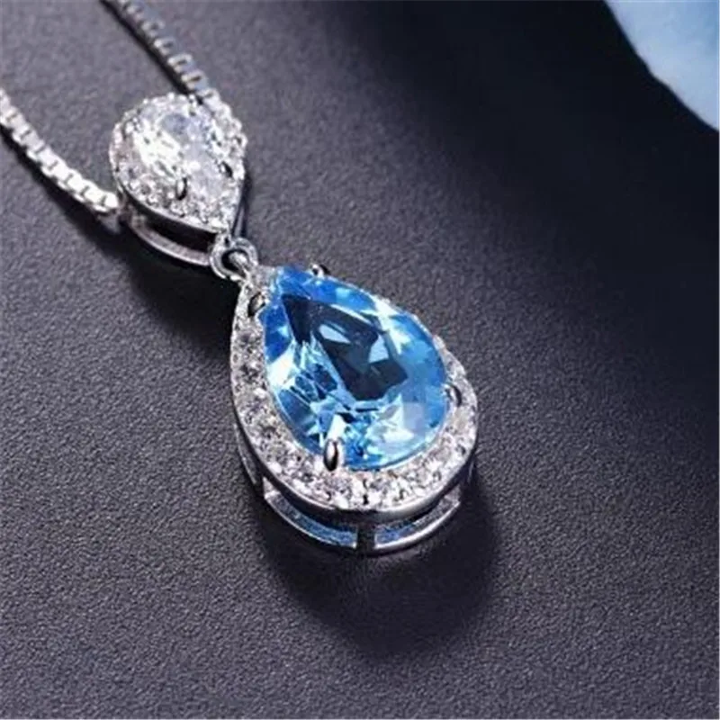 S925-Sterling-Pendant-Water-Drop-Created-Topaz-Blue-Ruby-Pendant-Bride ...