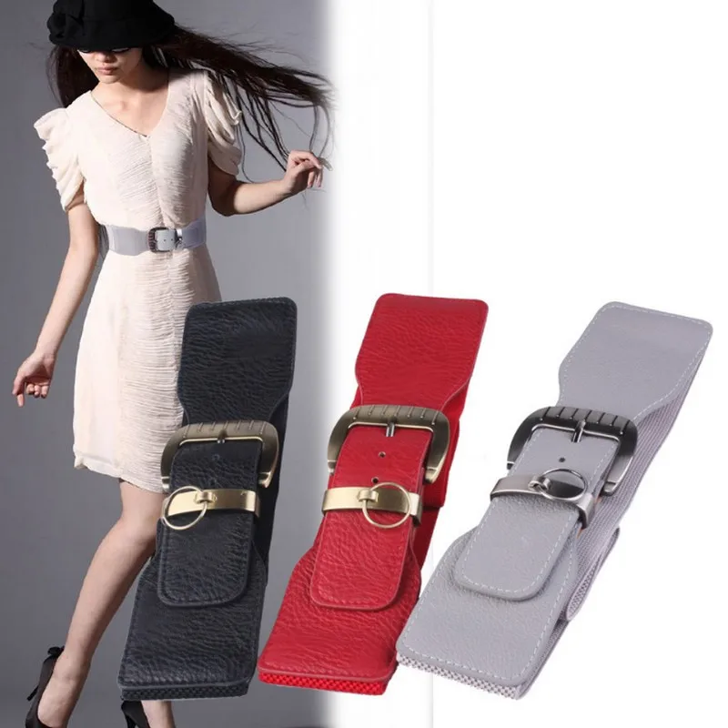 Casual Solid Women's Belt Decorated with Ring Elestic Wide Accessories ...