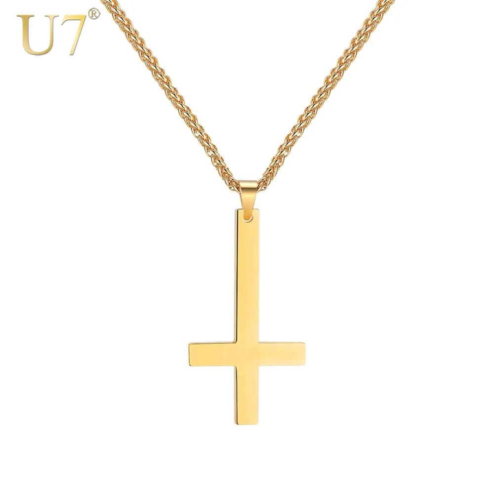 U7 Catholic Jewelry Upside Down St. Peter Cross Necklace Stainless ...